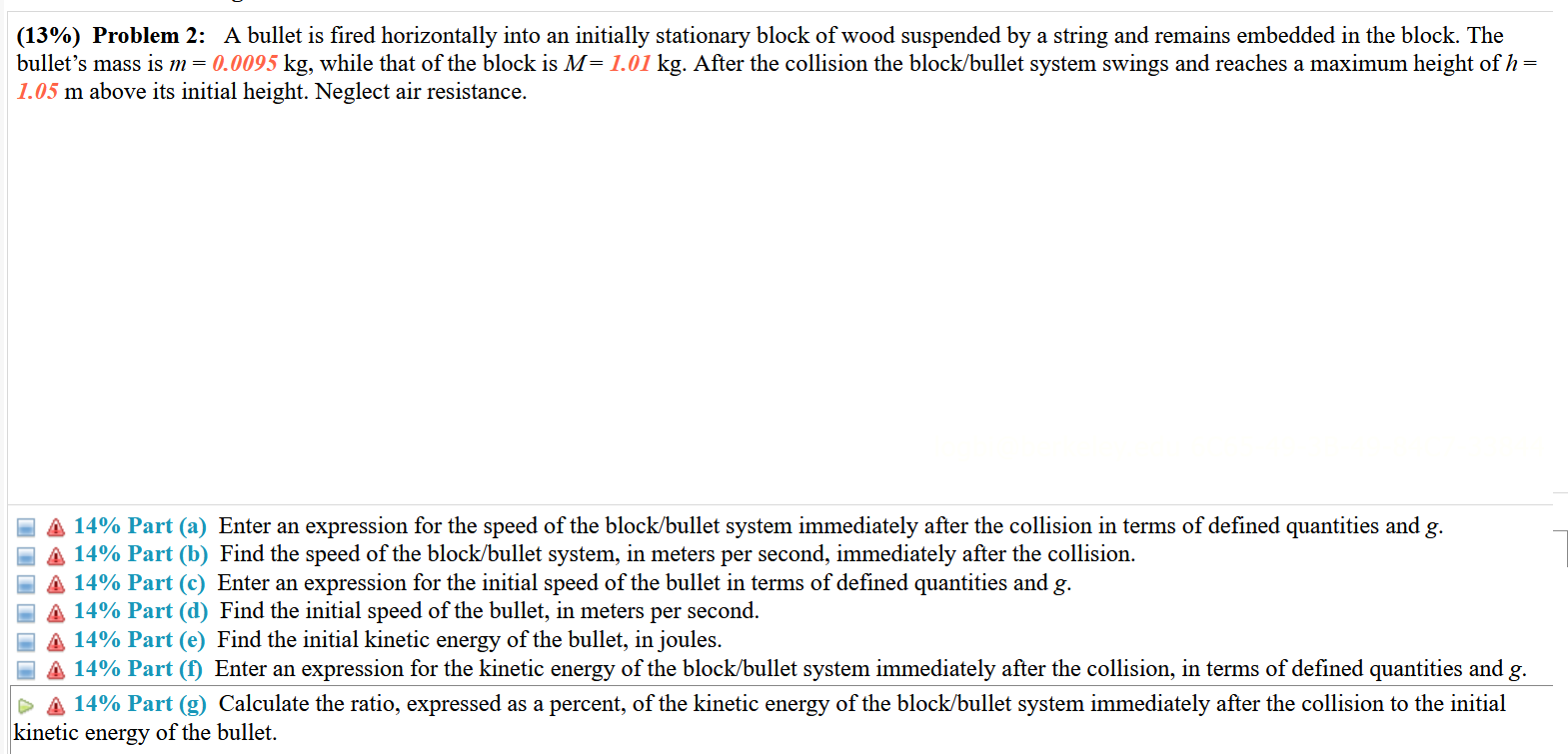 Solved (13\%) Problem 2: A bullet is fired horizontally into | Chegg.com