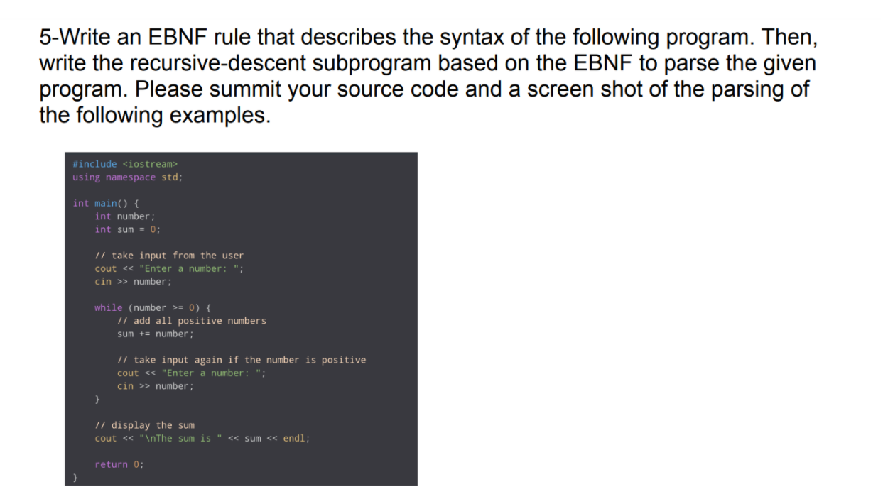 Solved 5-Write an EBNF rule that describes the syntax of the | Chegg.com