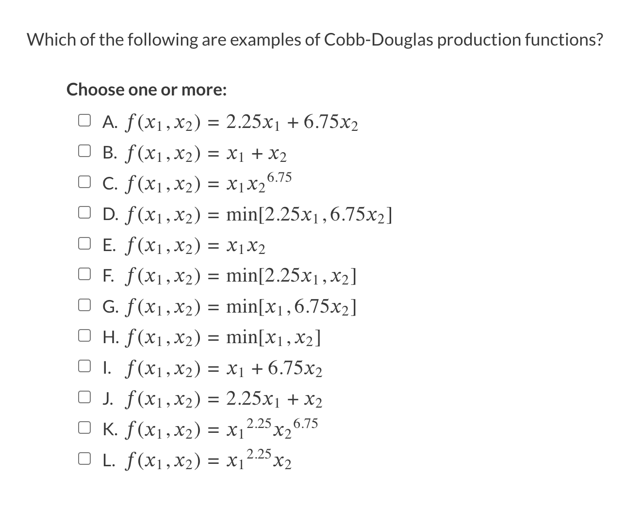 Solved Which of the following are examples of Cobb-Douglas | Chegg.com