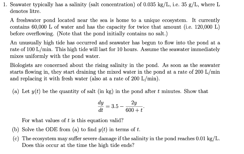Solved Seawater typically has a salinity (salt | Chegg.com