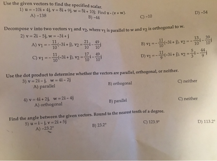 Solved Use the given vectors to find the specified scalar. | Chegg.com