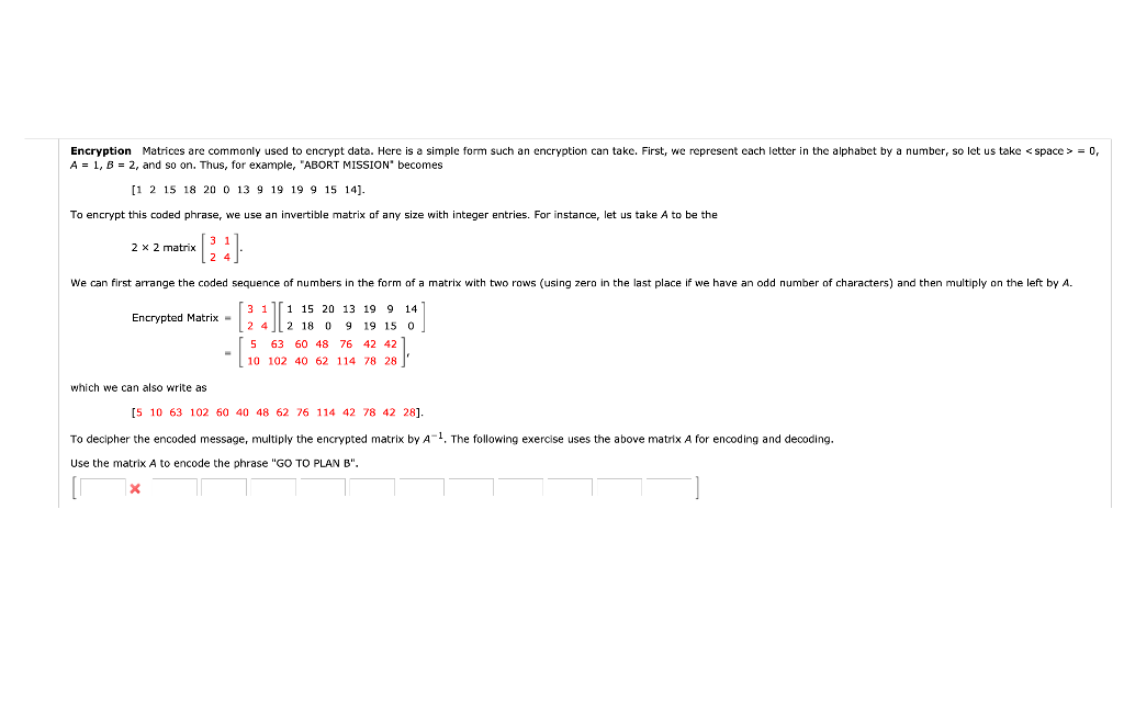 Solved number, so let us take = 0, Encryption Matrices are | Chegg.com