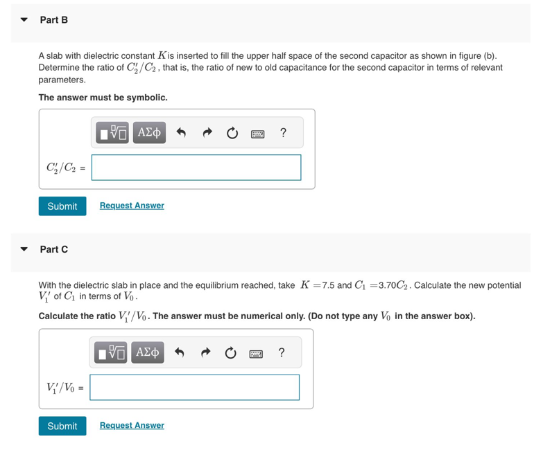 Solved Two parallel plate capacitors C1>C2 are charged to | Chegg.com