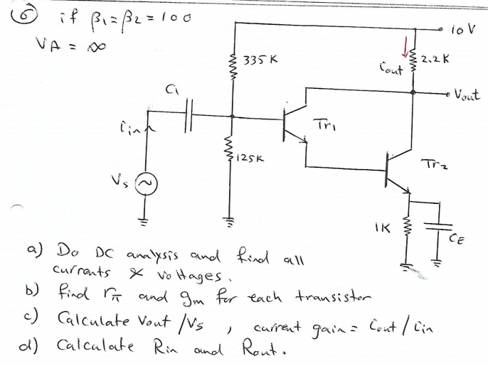 Solved o if Biaße=100 - VA=0 LOV 335 K 2.2k Vout 128K © ANN | Chegg.com