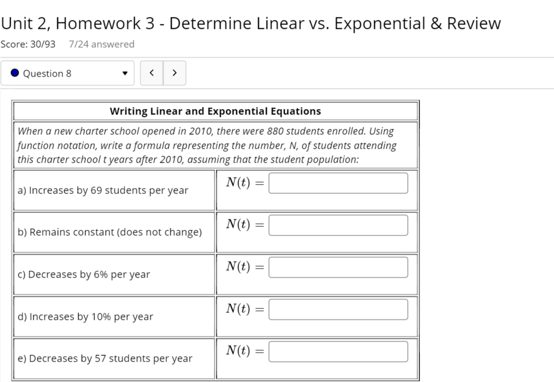 Solved Unit 2, Homework 3 - Determine Linear vs. Exponential | Chegg.com