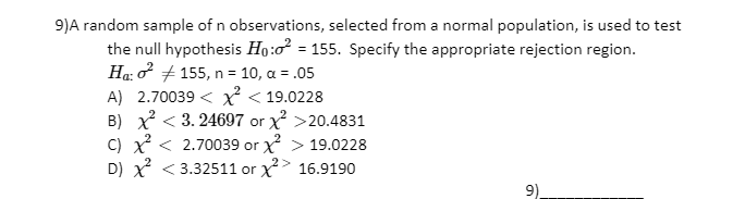 Solved 9 A Random Sample Of N Observations Selected From A
