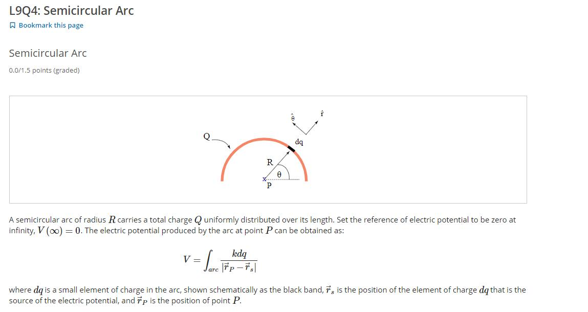 Solved L9Q4: Semicircular Arc w Bookmark this page | Chegg.com