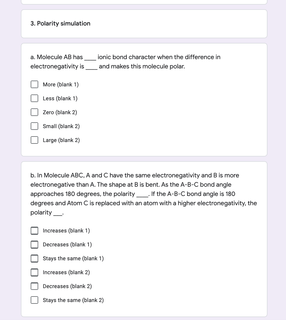 Solved 3. Polarity simulation a. Molecule AB has | Chegg.com