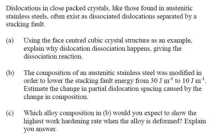 Solved Dislocations in close packed crystals, like those | Chegg.com