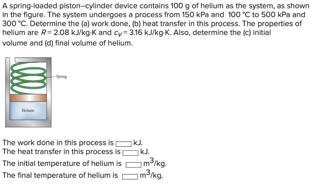 Solved A spring-loaded piston-cylinder device contains 100 g | Chegg.com