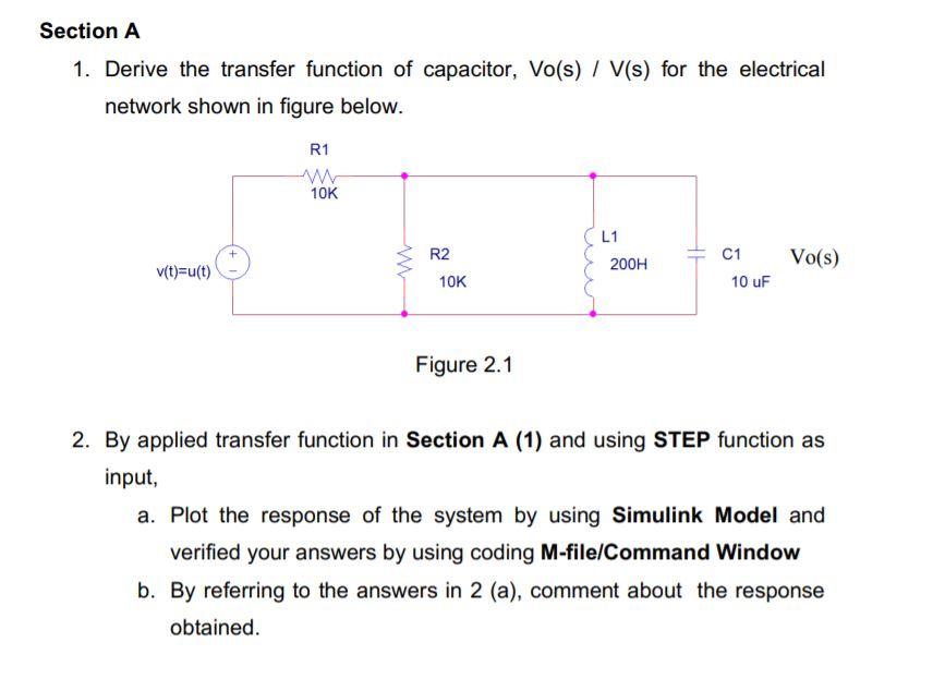 Solved Section A 1. Derive the transfer function of | Chegg.com