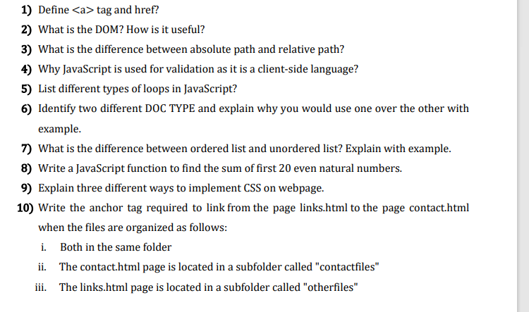 Solved 1) Define tag and href? 2) What is the DOM? How | Chegg.com