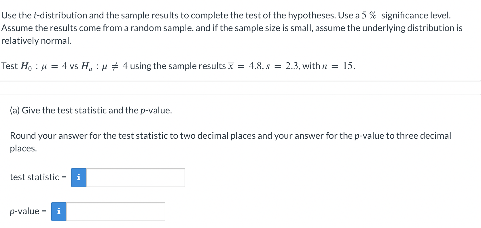 Solved Use the t-distribution and the sample results to | Chegg.com