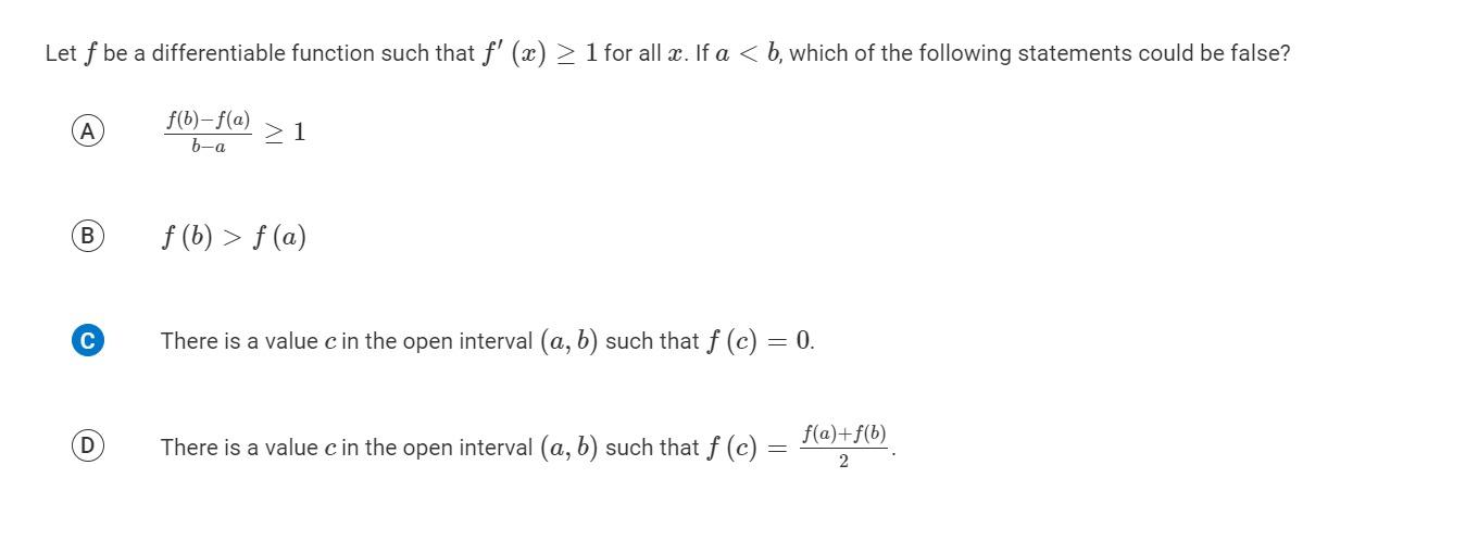 Solved Let f be a differentiable function such that f′(x)≥1 | Chegg.com
