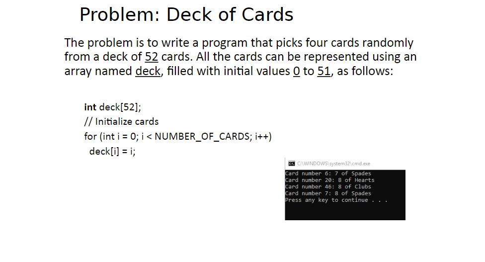 Solved Problem: Deck of Cards The problem is to write a | Chegg.com