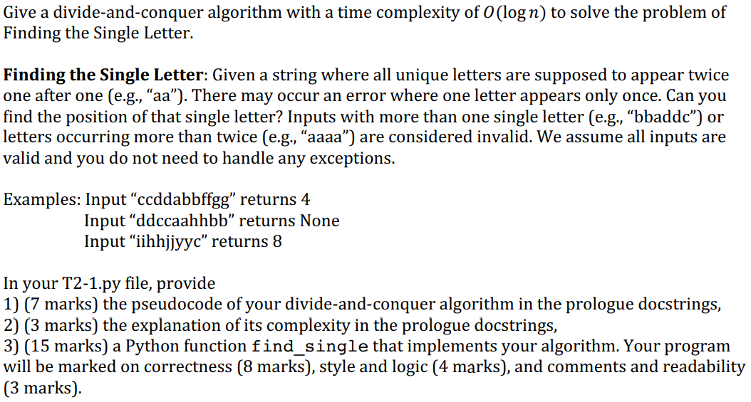 Solved Give a divide-and-conquer algorithm with a time | Chegg.com