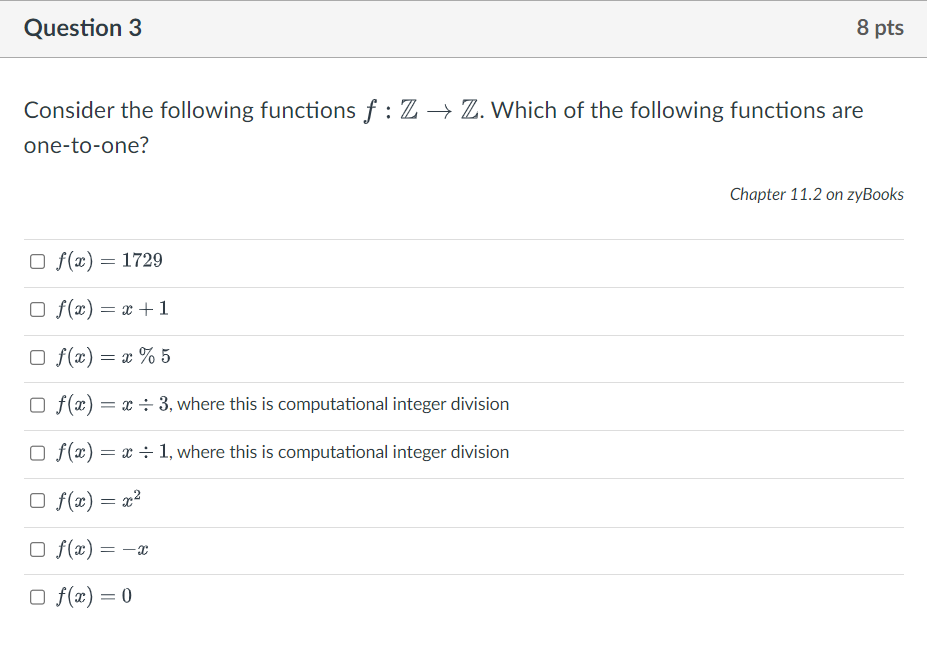Solved Consider the following functions f:Z→Z. Which of the | Chegg.com