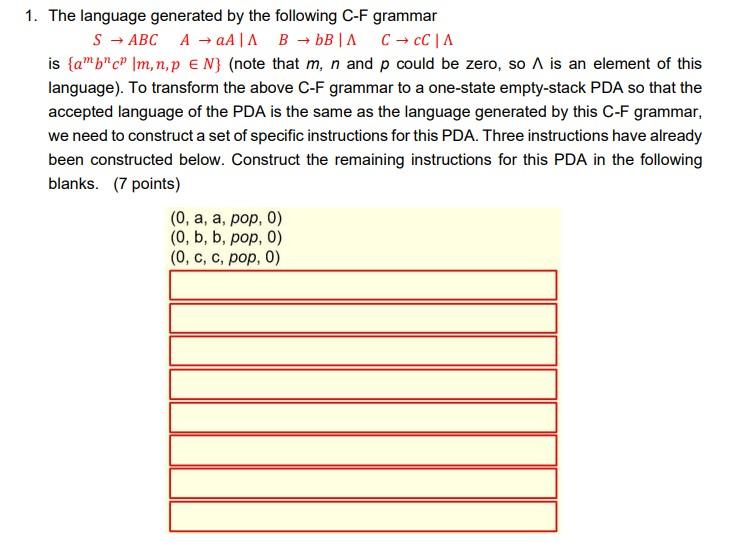 Solved 1. The language generated by the following C-F | Chegg.com