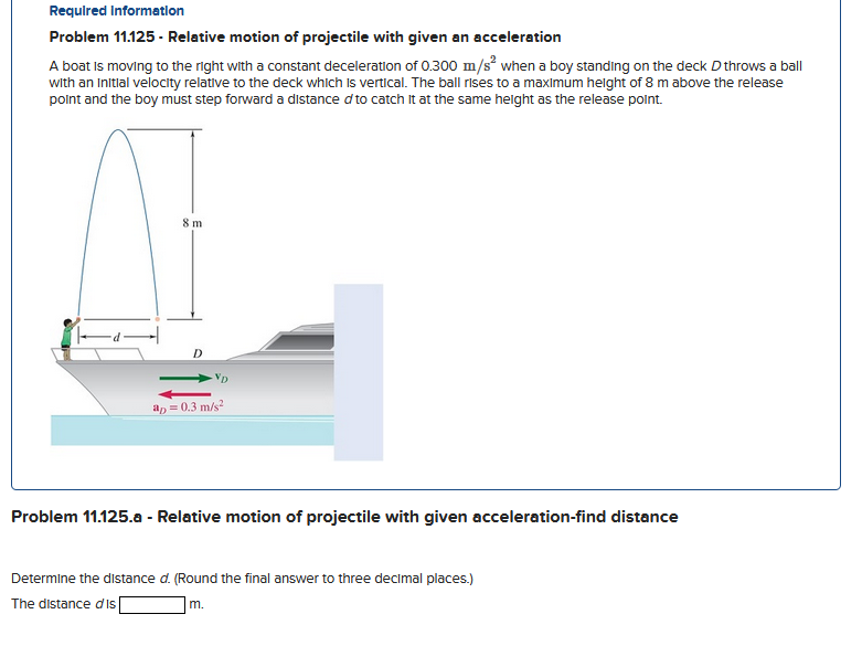 Solved Problem 11.125.a - ﻿Relative motion of projectile | Chegg.com