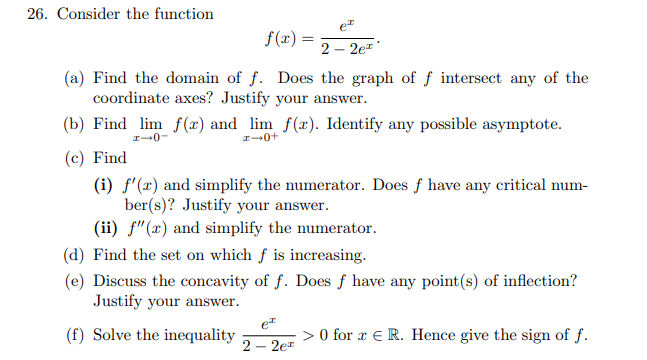 Solved 26 Consider The Function F X 2−2exex A Find The