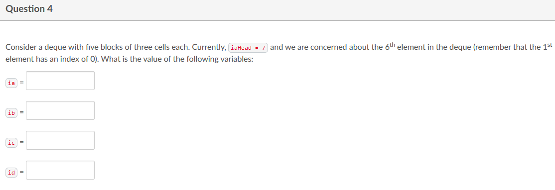 Solved Consider a deque with five blocks of three cells | Chegg.com