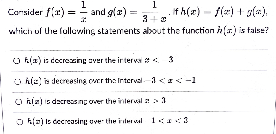 Solved Consider f(x)=x1 and g(x)=3+x1. If h(x)=f(x)+g(x), | Chegg.com