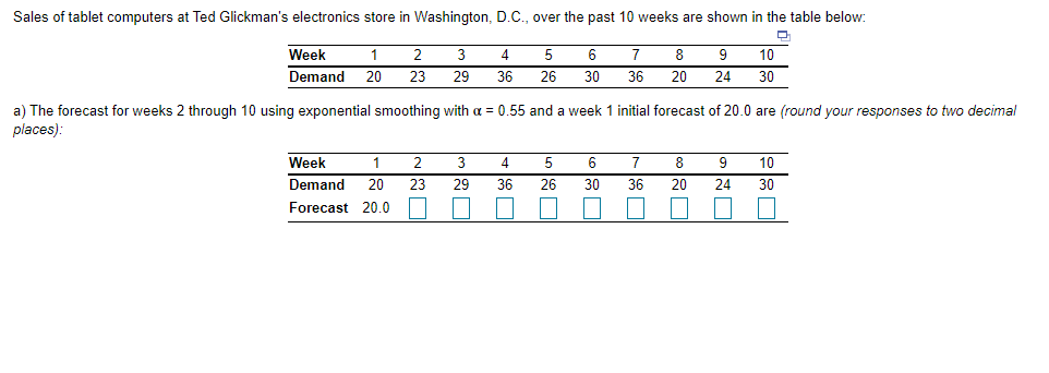 Solved Sales of tablet computers at Ted Glickman's | Chegg.com