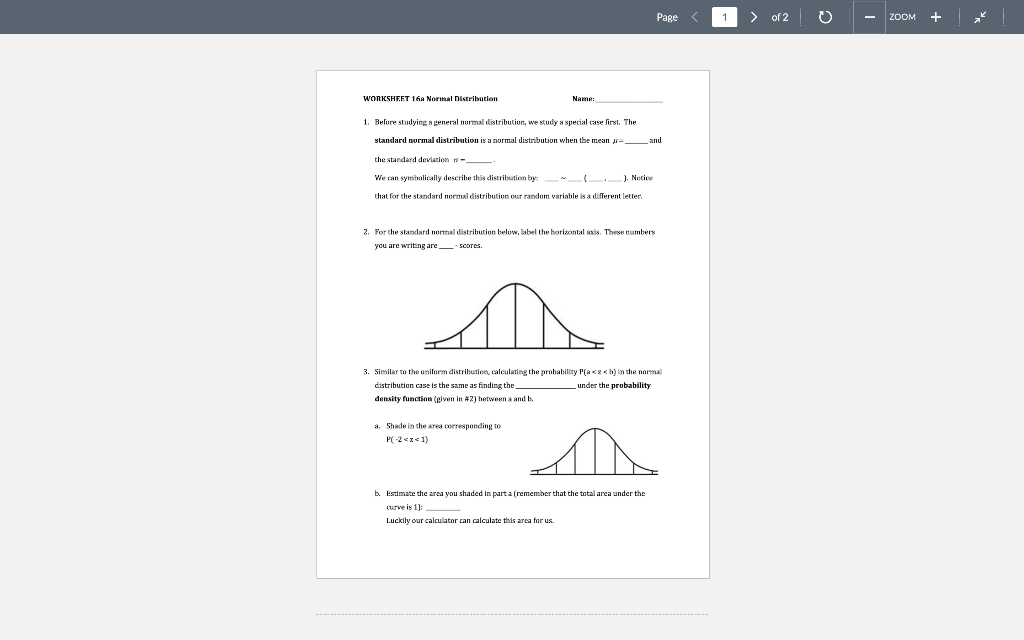Solved Page of 2 ZOOM WORKSHEET 16 Normal Distribution | Chegg.com