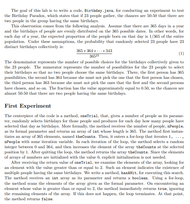 Solved Write in Java write a code, Birthday.java, for | Chegg.com