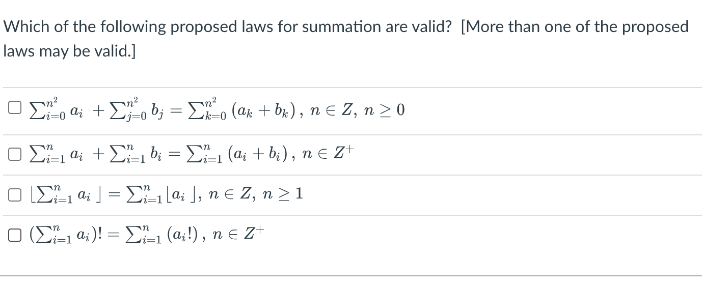 Solved Which of the following proposed laws for summation | Chegg.com