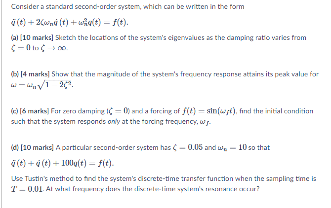 Solved Consider a standard second-order system, which can be | Chegg.com