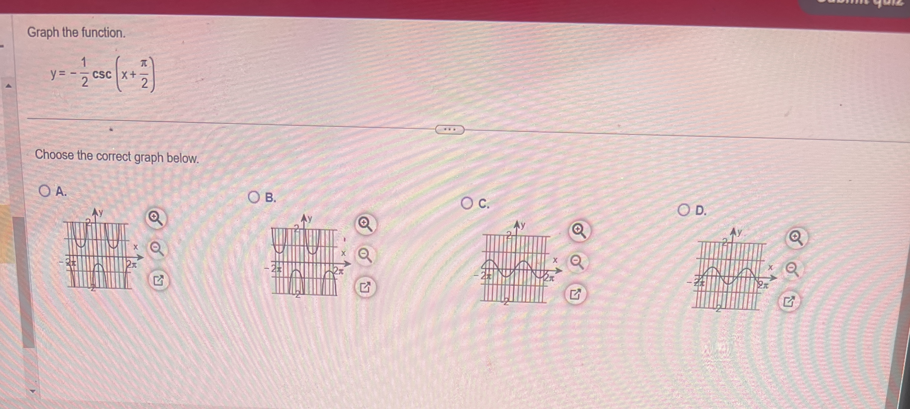 Solved Graph The Functiony 12cscxπ2choose The Correct