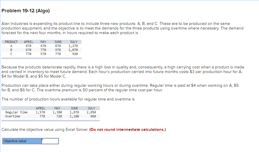 Problem 19-12 (Algo) Alan Industries is expanding its | Chegg.com