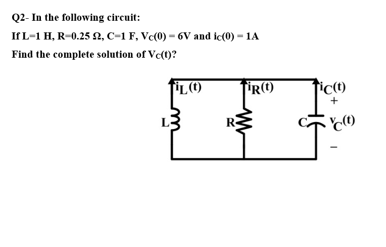 Solved Q2- In the following circuit: If L=1H,R=0.25Ω,C=1 F, | Chegg.com