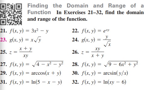 Solved 13.1 (22, 24, 26, 28) Find the domain and range of | Chegg.com