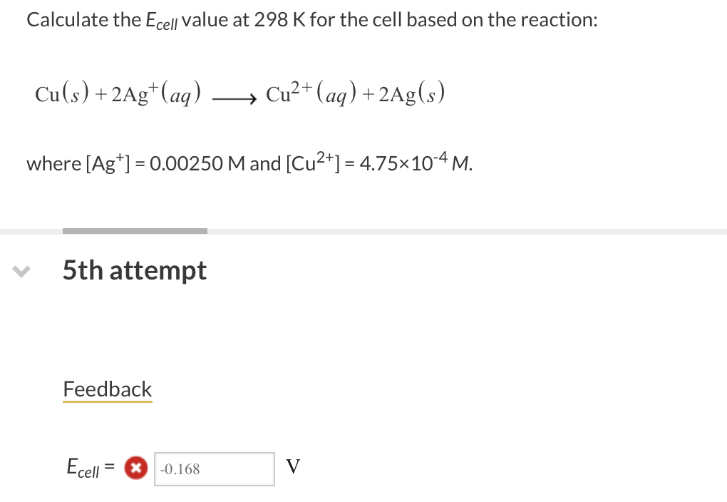 Solved Calculate The Ecell Value At 298 K For The Cell Based