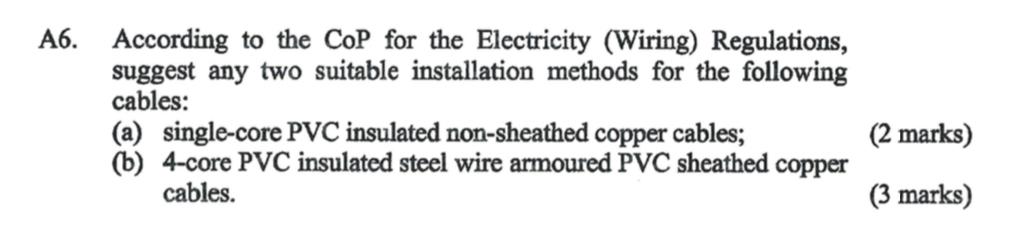 Solved A6. According to the CoP for the Electricity (Wiring) | Chegg.com