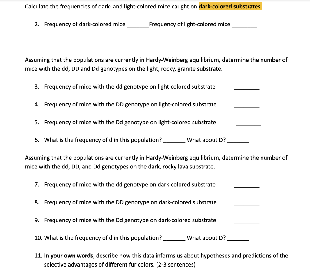 Solved Calculate the frequencies of dark- and light-colored | Chegg.com