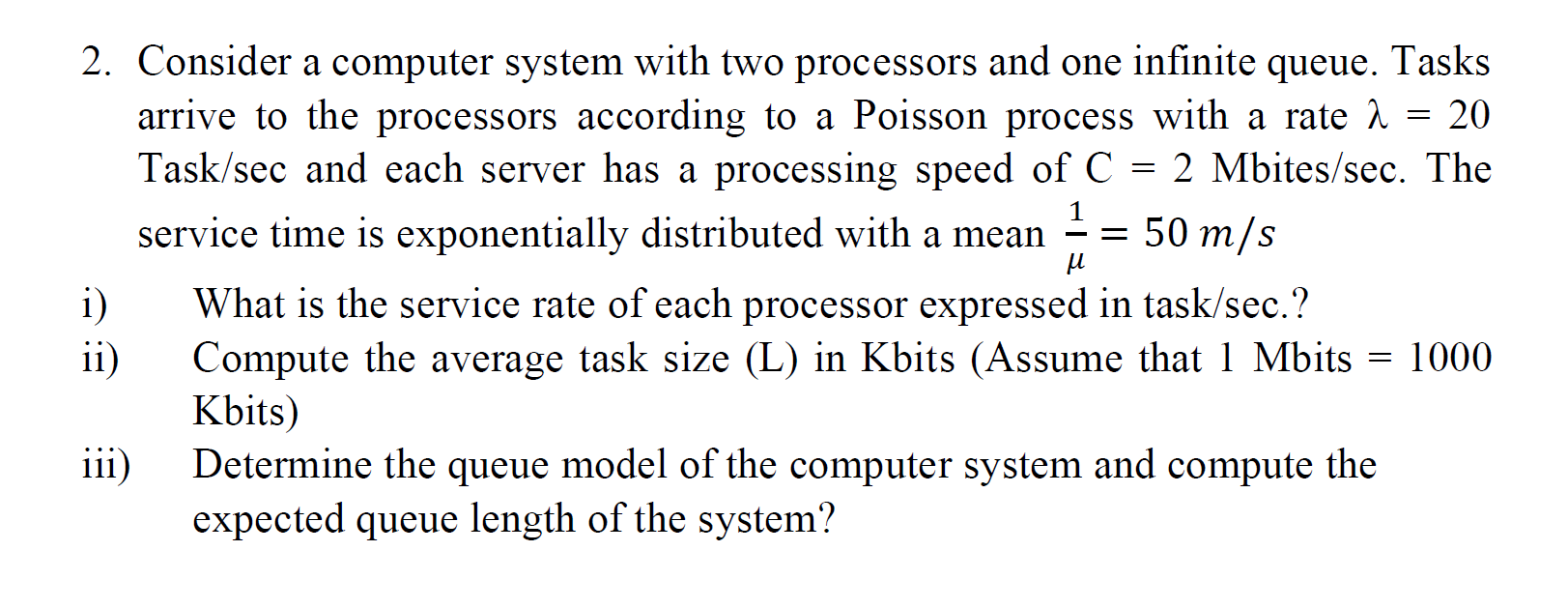 Solved = μ 2. Consider a computer system with two processors | Chegg.com