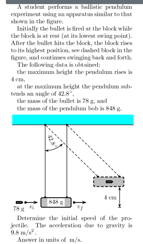 Solved A student performs a ballistic pendulum experiment | Chegg.com