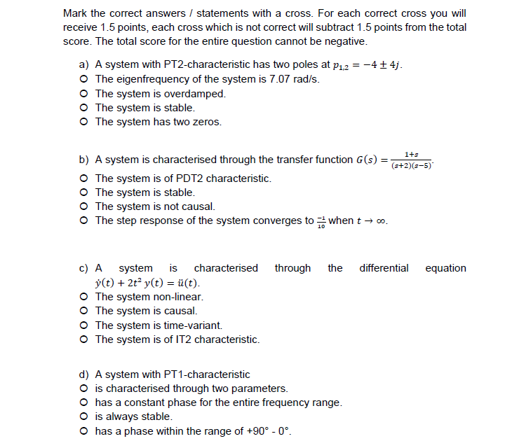 Solved Mark the correct answers / statements with a cross. | Chegg.com