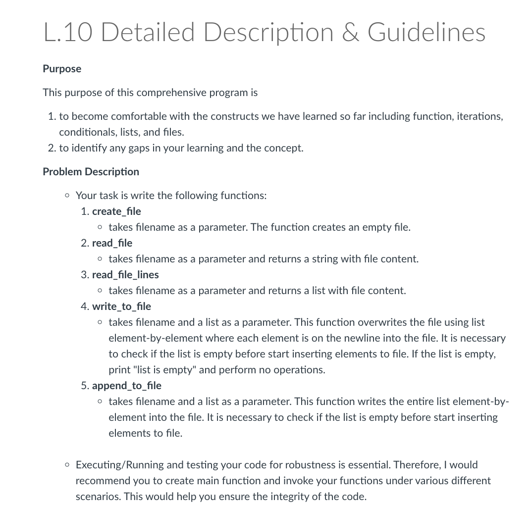 Solved L.10 Detailed Description \& Guidelines Purpose This | Chegg.com