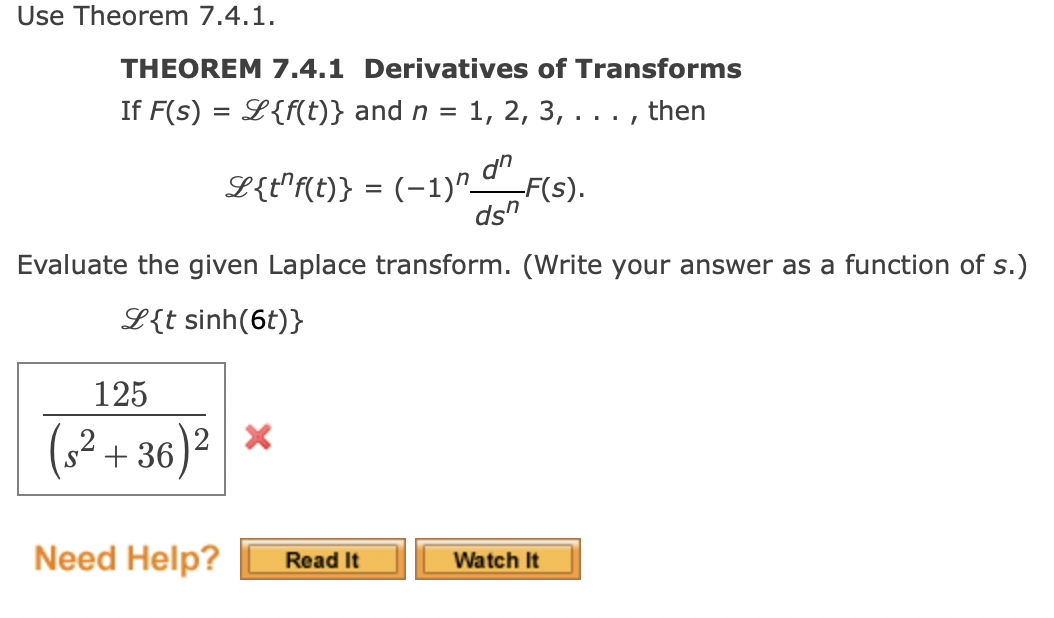 Solved THEOREM 7.4.1 Derivatives of Transforms If | Chegg.com