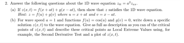 Solved 2. Answer the following questions about the 1D wave | Chegg.com