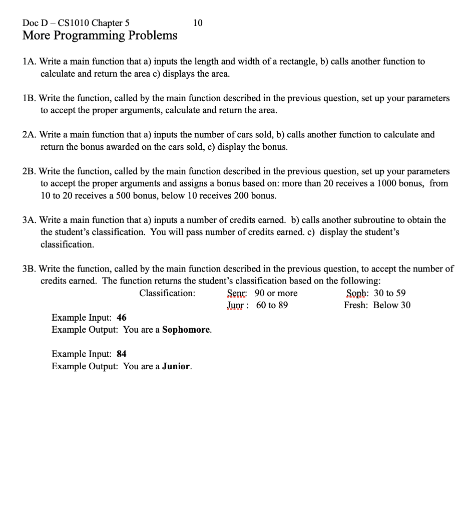 Solved Doc D - CS1010 Chapter 5 More Programming Problems 10 | Chegg.com