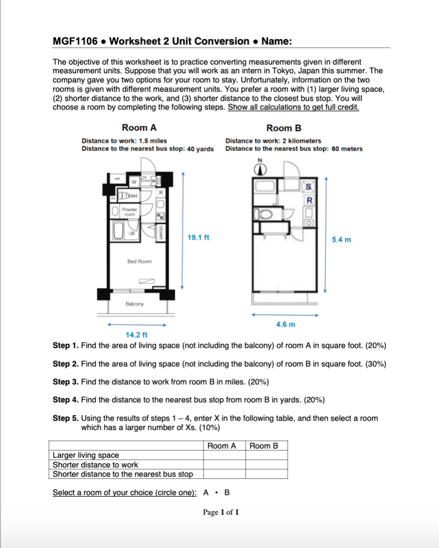 Solved MGF1106 • Worksheet 2 Unit Conversion. Name: The | Chegg.com