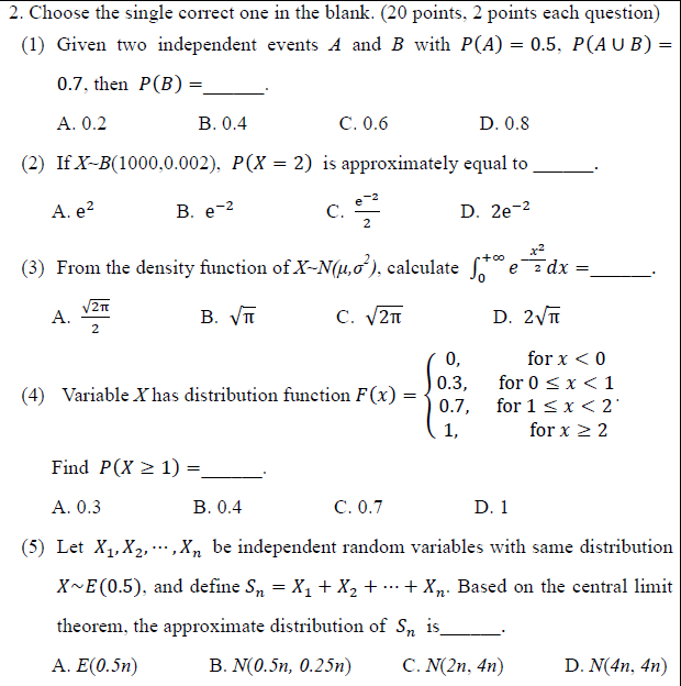 Solved = 2. Choose the single correct one in the blank. (20 | Chegg.com