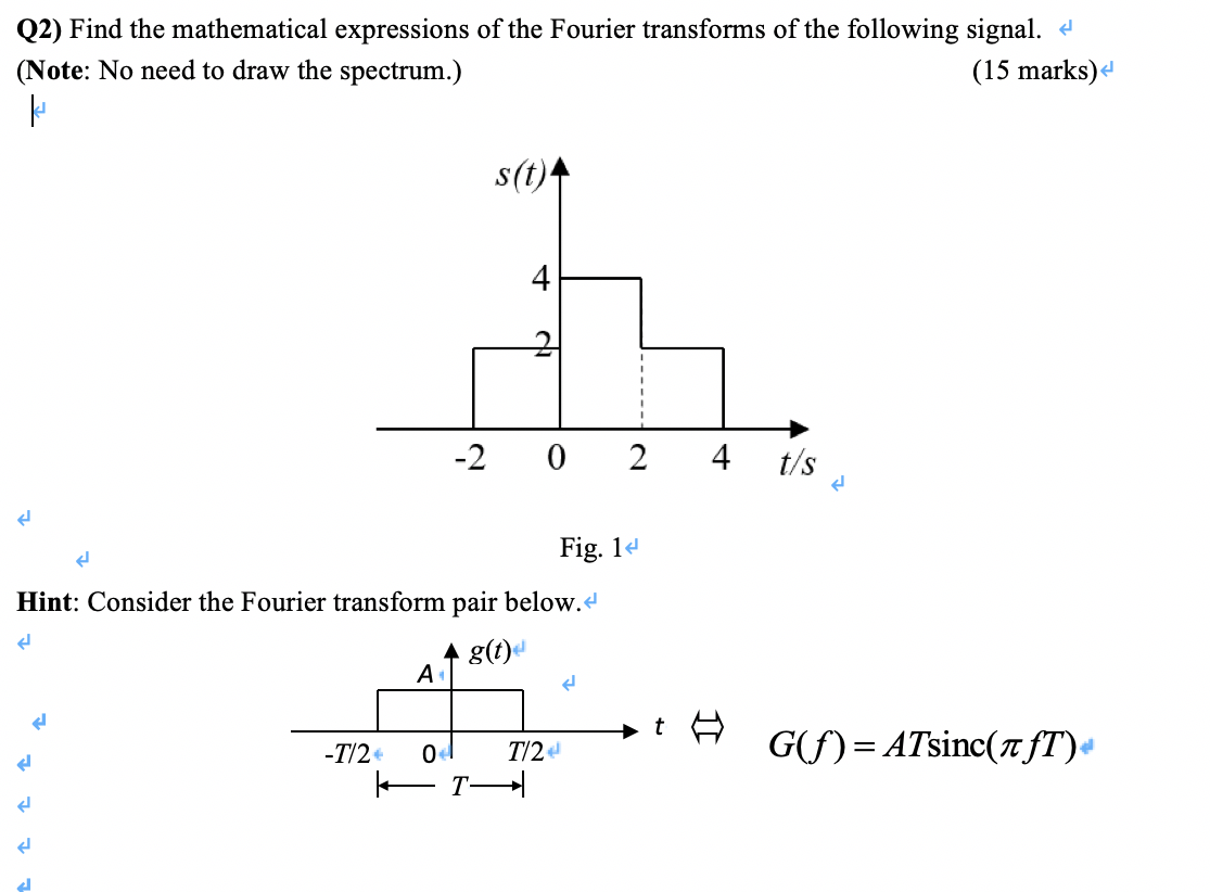 Solved Q2) Find the mathematical expressions of the Fourier | Chegg.com