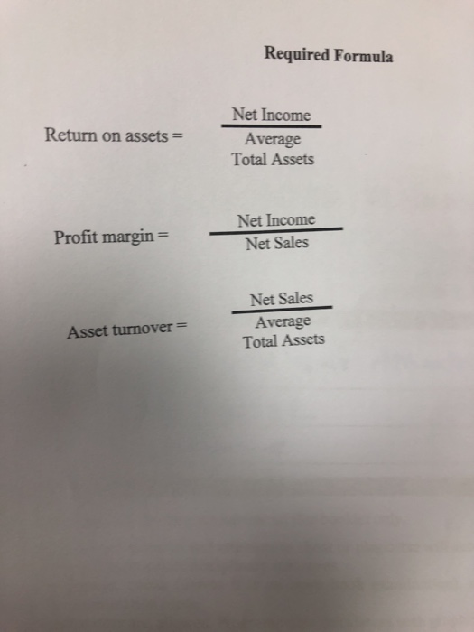 Required Formula Net Income Average Total Assets | Chegg.com