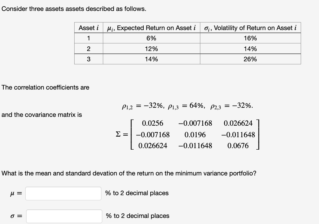 Solved Consider three assets assets described as follows. | Chegg.com